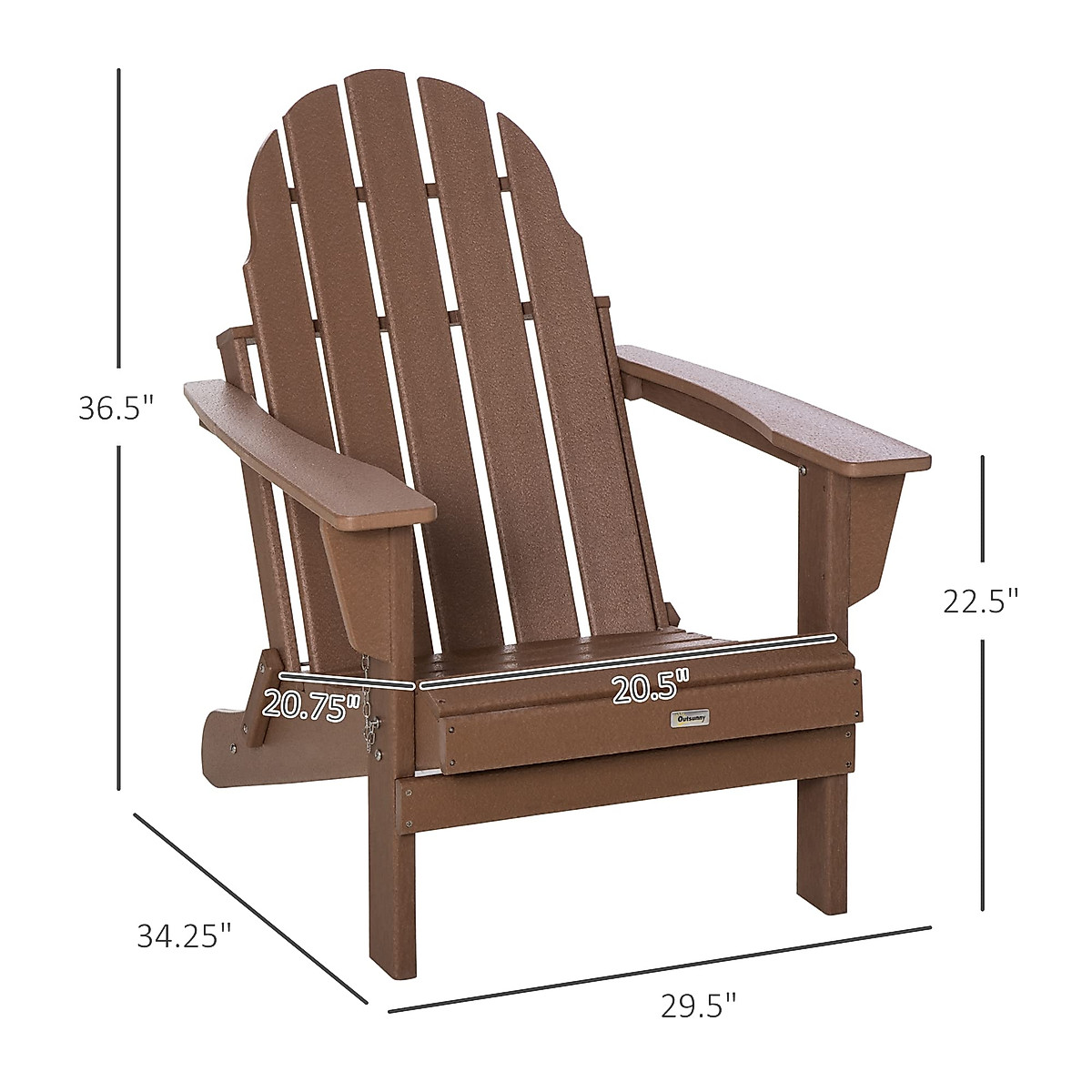 Outsunny Folding Adirondack Chair, HDPE Fire Pit Chair, Weather Resistant Outdoor Chair for Patio, Garden, Backyard, Lawn, Brown