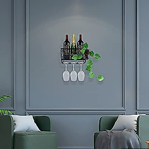 Wine Rack Wall Mounted Iron shelff and Hanging Wine Rack Inverted Wine Cup Rack, Restaurant and Living Room Decorated (9.84inch)