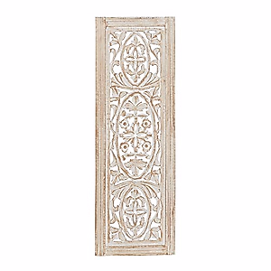 Deco 79 Mango Wood Floral Handmade Intricately Carved Arabesque Wall Decor, 12" x 1" x 36", Cream White