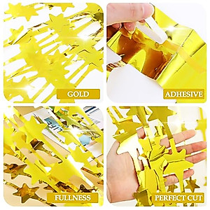 Gjinxi 2PCS Gold Glitter Paper Star Garland, 78 Inches Long Sparkling Golden Stars Banners, Hanging Decorations for 2024 New Year Graduation Wedding Baby Shower Birthday Christmas Party Decor