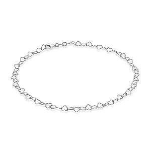 Miabella Sterling Silver Italian Rolo Heart Link Chain Anklet Ankle Bracelet for Women, Made in Italy (Length 9 Inches (X-Small))