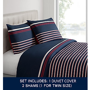 Nautica Duvet Cover Set Cotton Reversible Bedding with Matching Sham, Medium Weight for All Seasons, Twin, Mineola Red/White/Navy
