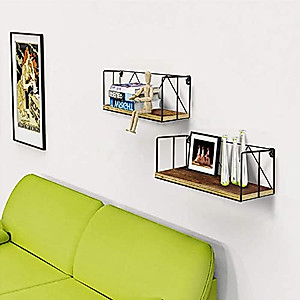 Amazon Brand – Pinzon 2 Pack Rustic Wooden Floating Shelves, Wall Mount Storage Shelf for Bathroom Bedroom Office Kitchen (Set of 2)