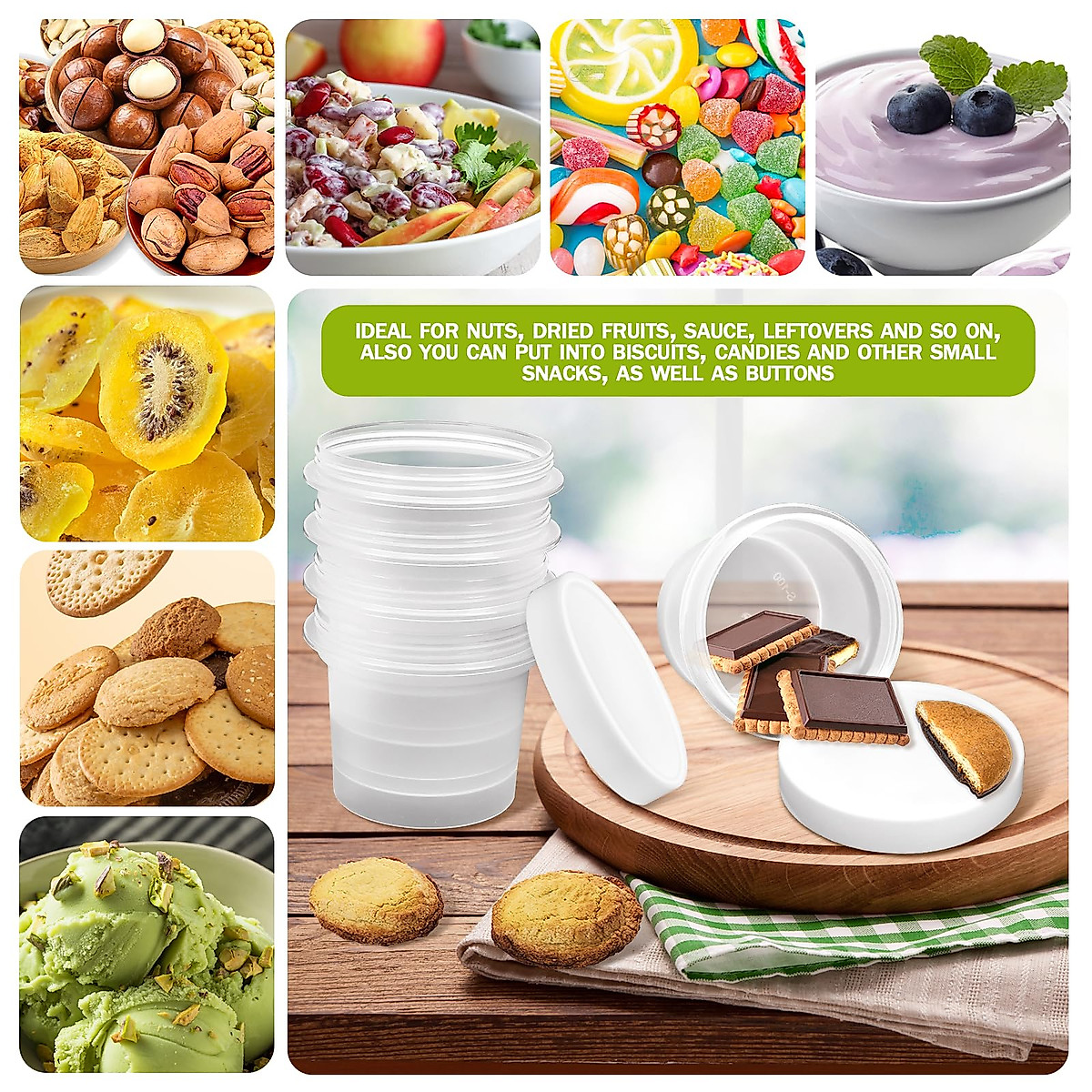 ISUSSER 10 Pack 2oz Reusable Small Plastic Containers with Screw Lids, Small Food Storage Freezer Containers, Deli Containers Stackable Food Storage Jars, Sauce Condiment Jars Lunch Box Accessories