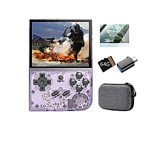 KJArrow RG35XX Retro Handheld Game Console Purple, 3.5 Inch IPS Screen Game Built-in 5000+ Games, Classic Video Game Player Support 2 Players and TV, Multi-emulator Portable Game for Adults