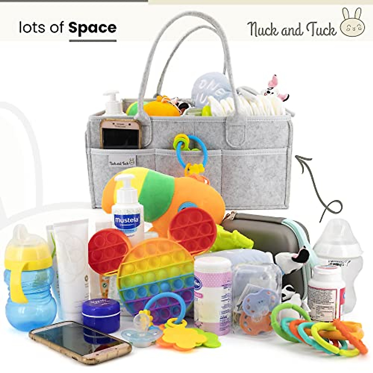 Diaper Caddy Organizer for Baby Girl or Boy – Baby Changing Station Organizer – Premium Felt Nursery Organizer with Multiple Storage Pockets – Practical and Portable Design – Fits Diapers, Wipes, Toys