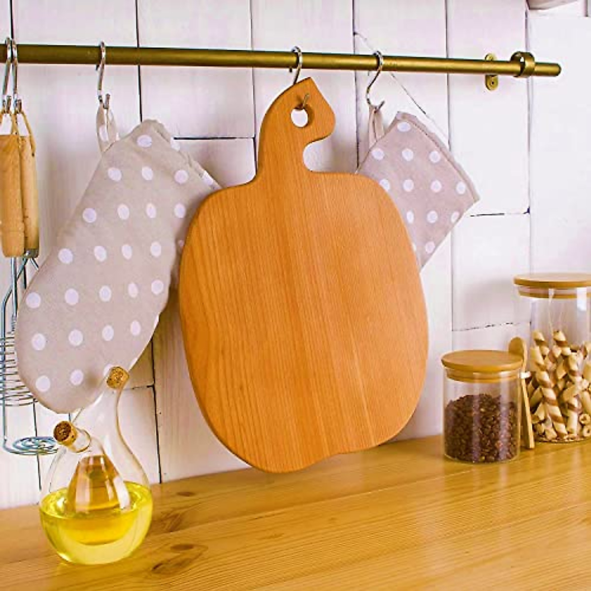 10x15” Fruit Apple Shaped Cutting Board Hardwood Platter Chopping with Handles - Solid Wood Beechwood Cutting Board Apple Shaped Cheese Serving Platter Hang Cut Wooden Charcuterie Bread Boards Large