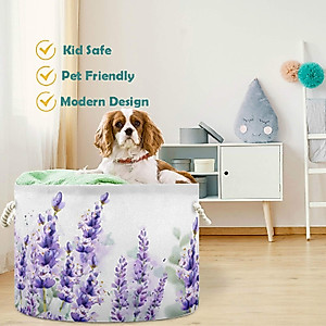visesunny Storage Basket Lavender Nursery Hamper Basket Clothes Toy Storage Organizer Bin Box Collapsible Laundry Bag for Kid Room,Playroom,Bathroom,Living Room,Dorm,Office