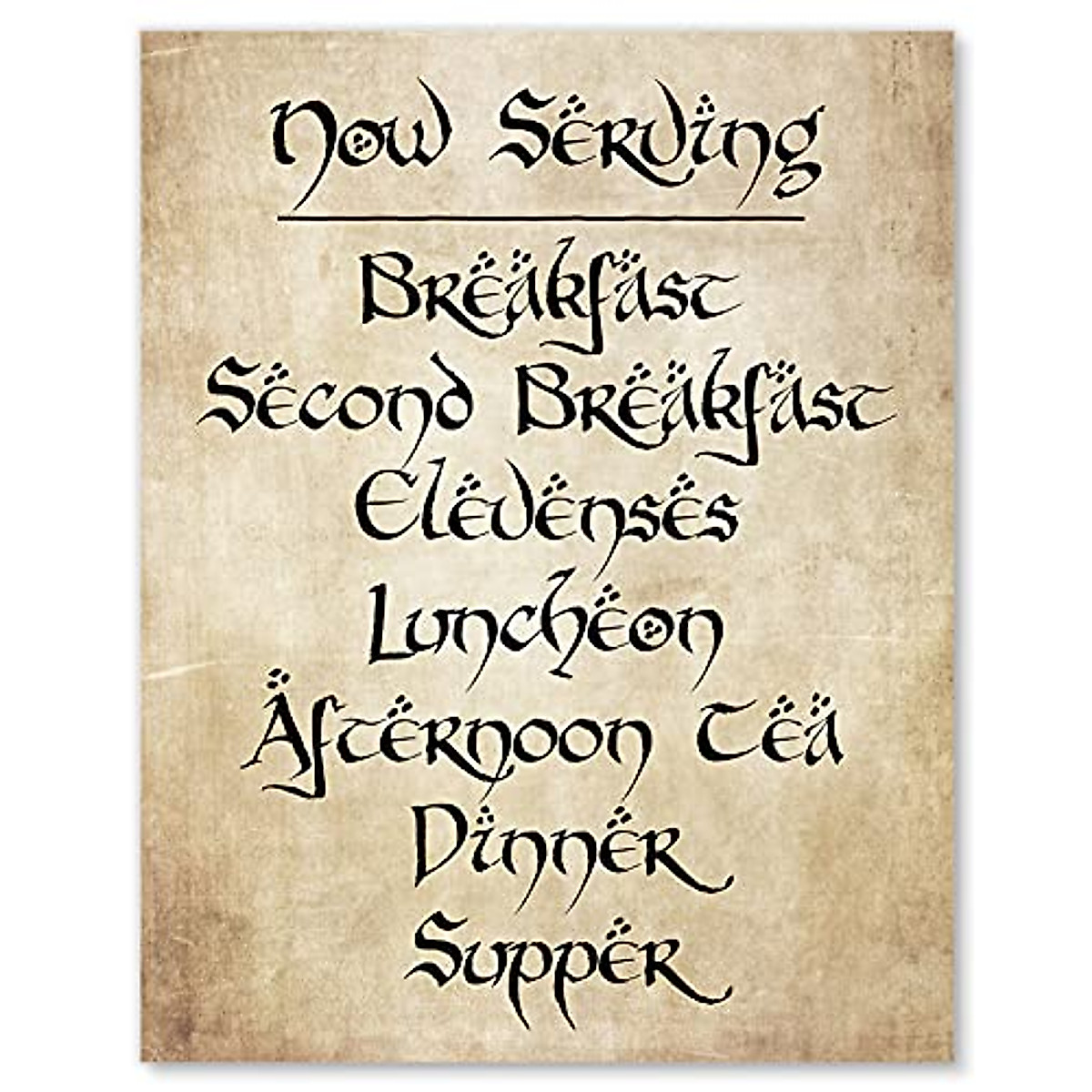 Daily Meals Menu Wall Print - Fan Inspired Home Wall Decor - Second Breakfast Kitchen Sign - Perfect Gift for LOTR Fans - 11x14 - Unframed