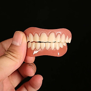 CHNLML Fake Teeth, Cosmetic Denture Veneers for Upper and Lower Jaw, Dental Veneers for Temporary Teeth Restoration, Nature and Comfortable, Protect Your Teeth - 2 Pcs
