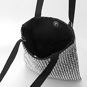 Crystal Rhinestone Tote Bags for Women Silver Rhinestone Bling Clutch Purse Top Handle Handbag for Women(Tote-Silver)
