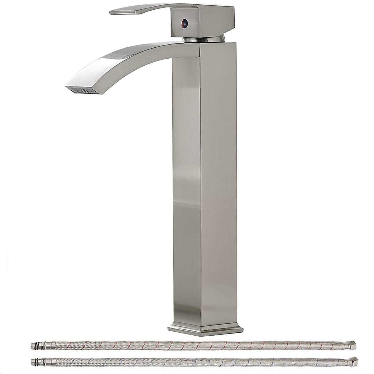 Greenspring Brushed Nickel Bathroom Faucet Vessel Sink Single Hole Single Handle Waterfall Spout Lavatory Commercial Bath Vanity Bowl Faucets Tall Body Supply Line Lead-Free