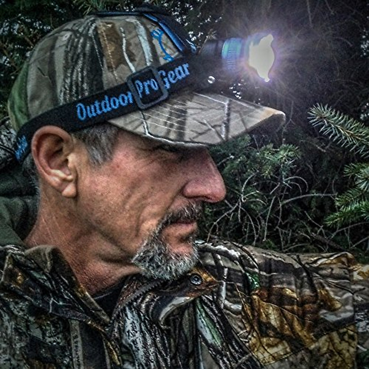 Outdoor Pro Gear LED Headlamp Flashlight [3-AA Batteries Included] Magnifying Lens, Head Lamp for Camping, Caving, Search & Rescue, Super Bright Spotlight Headlight, Emergency Supplies (Blue)