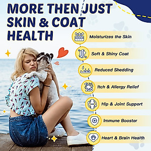 Omega 3 for Dogs with Salmon Oil, Fish Oil for Dogs Skin and Coat Supplement, Dog Allergy Relief, Hot Spot Treatment, Anti Shedding, Hip & Joint Support with EPA & DHA, Biotin, Vitamin E - 40 Servings