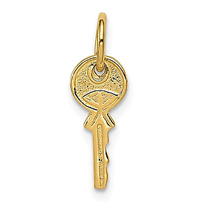 Solid 14k Yellow Gold Rounded Top Key Charm Pendant - 16mm x 6mm