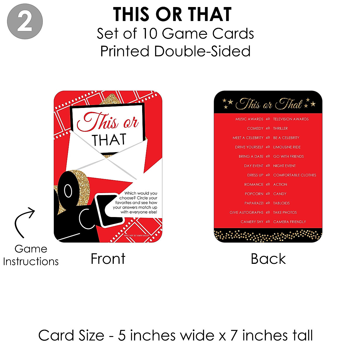Big Dot of Happiness Red Carpet Hollywood - 4 Movie Night Party Games - 10 Cards Each - Gamerific Bundle