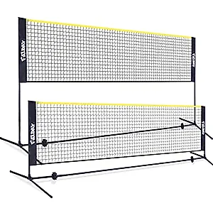 JOYIN Badminton Pickleball Net, 17 Ft Adjustable Portable Net for Junior Tennis, Kids Volleyball & Soccer Tennis, and Backyard Games - Easy Setup Sports Net with Poles (17 ft)