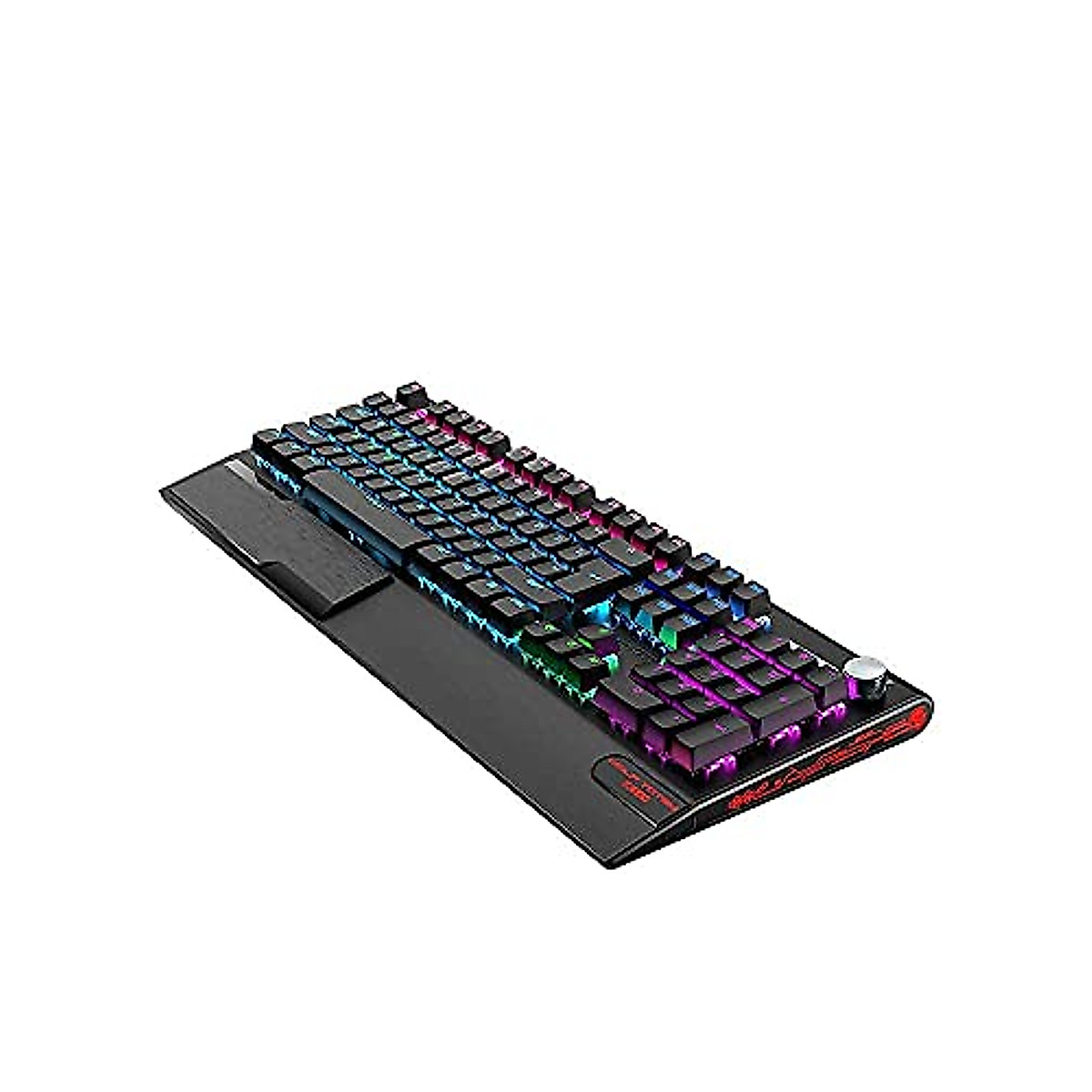 Multimedia Knob Computer Mechanical Keyboard Sandblast Metal Panel,104-Keys Conflict Free Buttons Gaming Keyboard,Dazzle Colour on Both Side, Mouse+Mouse Pads (Black/Raionbow Backlit/Blue Switch)