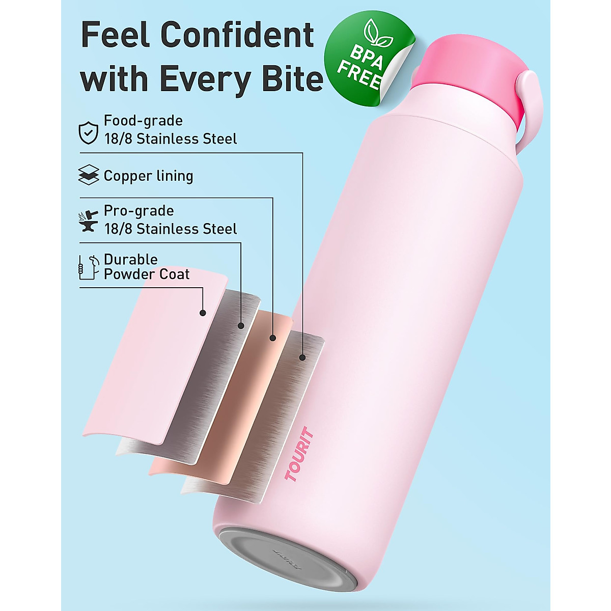 TOURIT 20 oz Insulated Water Bottle, Stainless Steel Water Bottles With Ice Strainer, Double-Wall Thermos Water Bottle, BPA Free Leakproof Thermos Bottle for Sports and Travel, Violet Mist