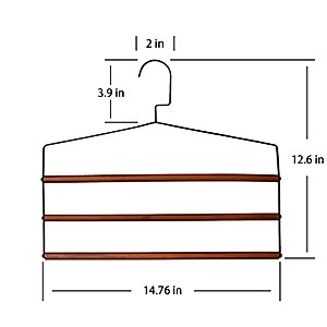 KLEVERISE 2 Pack Wooden Pants Hangers - 3 Tiers Space Saving Non-Slip Multi-Layer Wood Pants Hangers - Space Saver Hangers for Pants Jeans Scarf Trouser Tie Towel Clothes Black