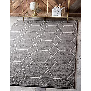 Unique Loom Trellis Frieze Collection Area Rug - Geometric (4' 1" x 6' 1", Dark Gray/ Ivory)