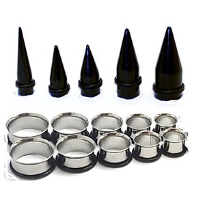 Zaya Body Jewelry 15 Pc Huge Tapers Ear Stretching Kit Black Tapers and Surgical Steel Tunnels 0g-1 inch (7/16" 1/2" 9/16" 5/8" 3/4")
