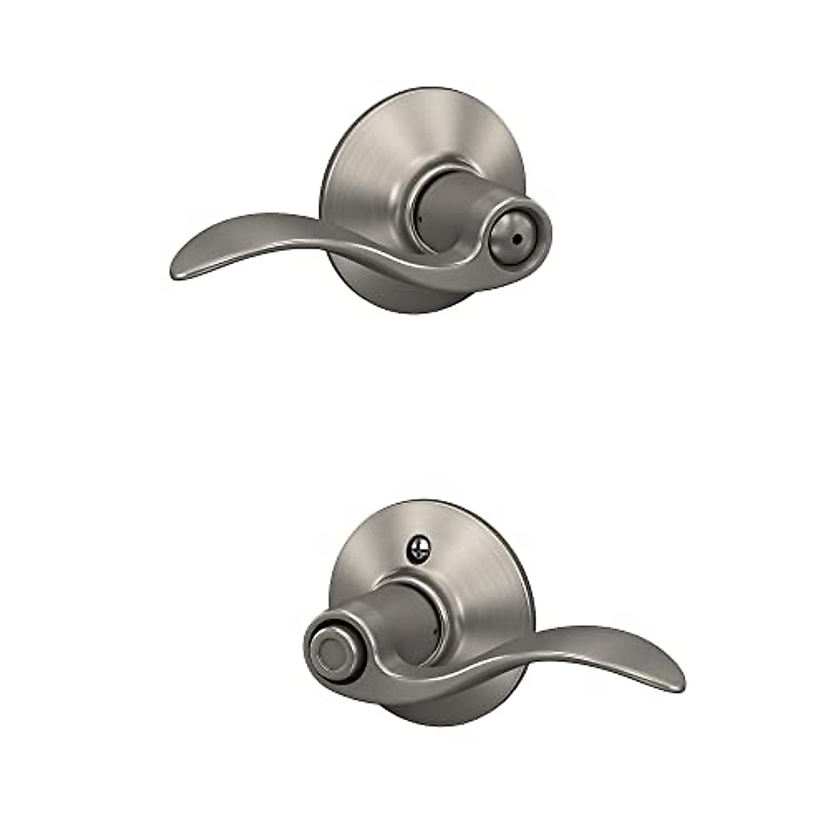 Schlage F40 V ACC 619 Accent Door Lever, Bed & Bath Privacy Lock, Satin Nickel, 5.5"L x 2.25"W