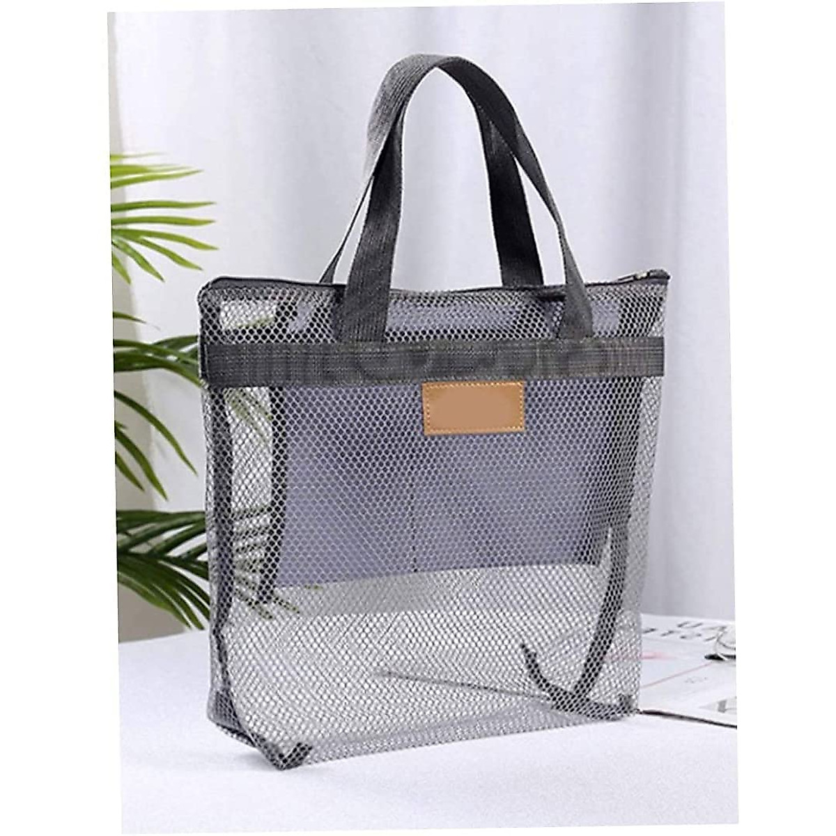 Beach Bag Mesh Shower Caddy Portable Hanging Quick Dry Bath Tote Organizer for Beach Swimming Grey Creative