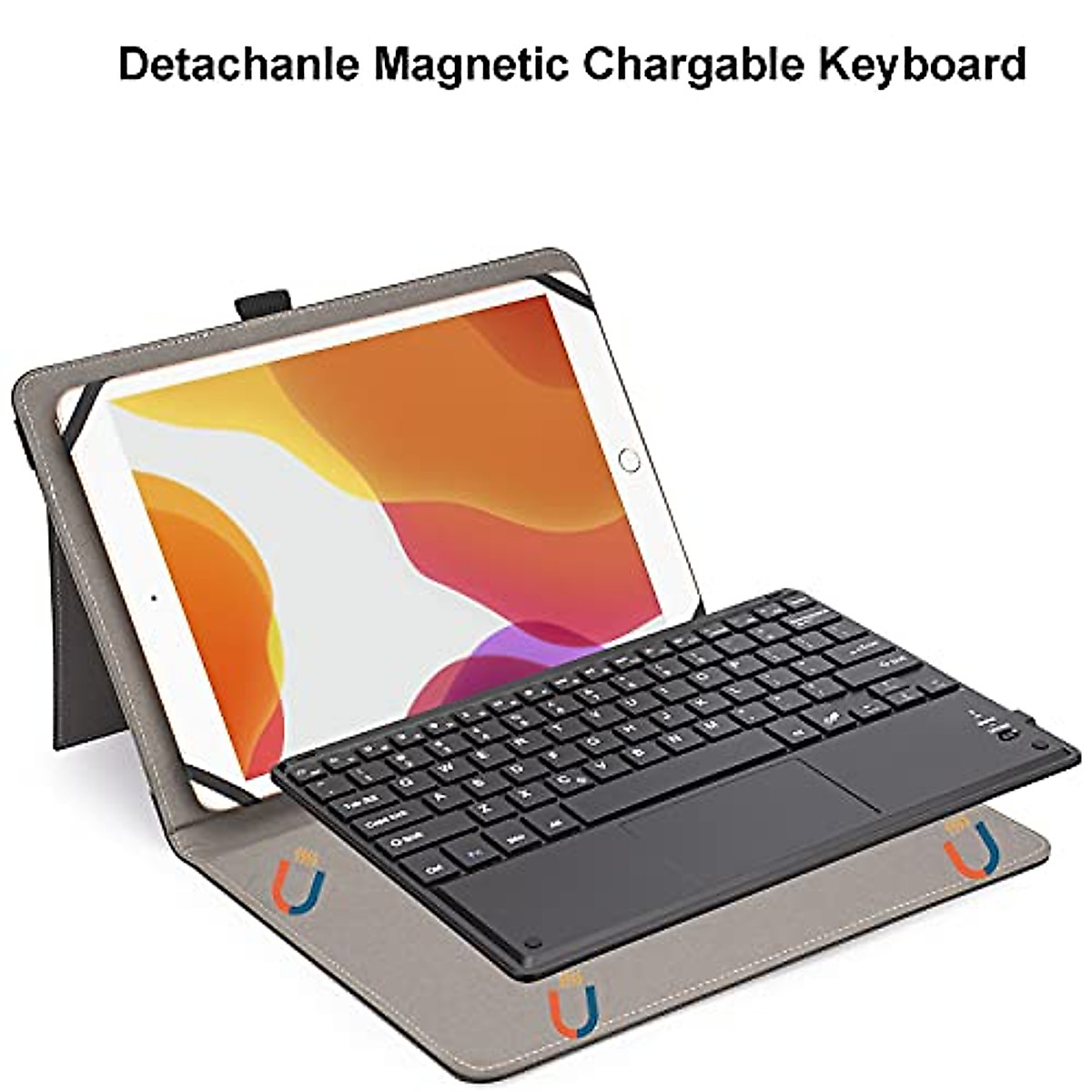 Tzyyy Universal Keyboard Case for 9-11 inch Tablet, Durable PU Leather Cover with Detachable Magnetic Keyboard and Adjustable Silica-Gel Fixing Band
