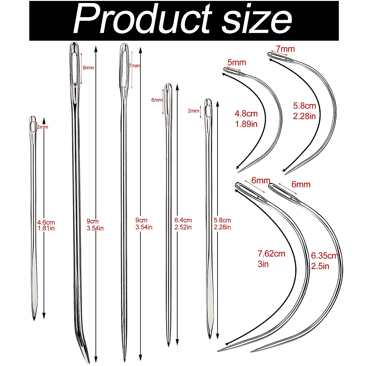 9 Pcs Heavy Duty Hand Sewing Needles Kit,Leather Sewing Needles with 5 Leather Hand Sewing Needle and 4 Curved Needle for Home Upholstery,Leather Needles for Hand Sewing,Carpet Canvas Repair…