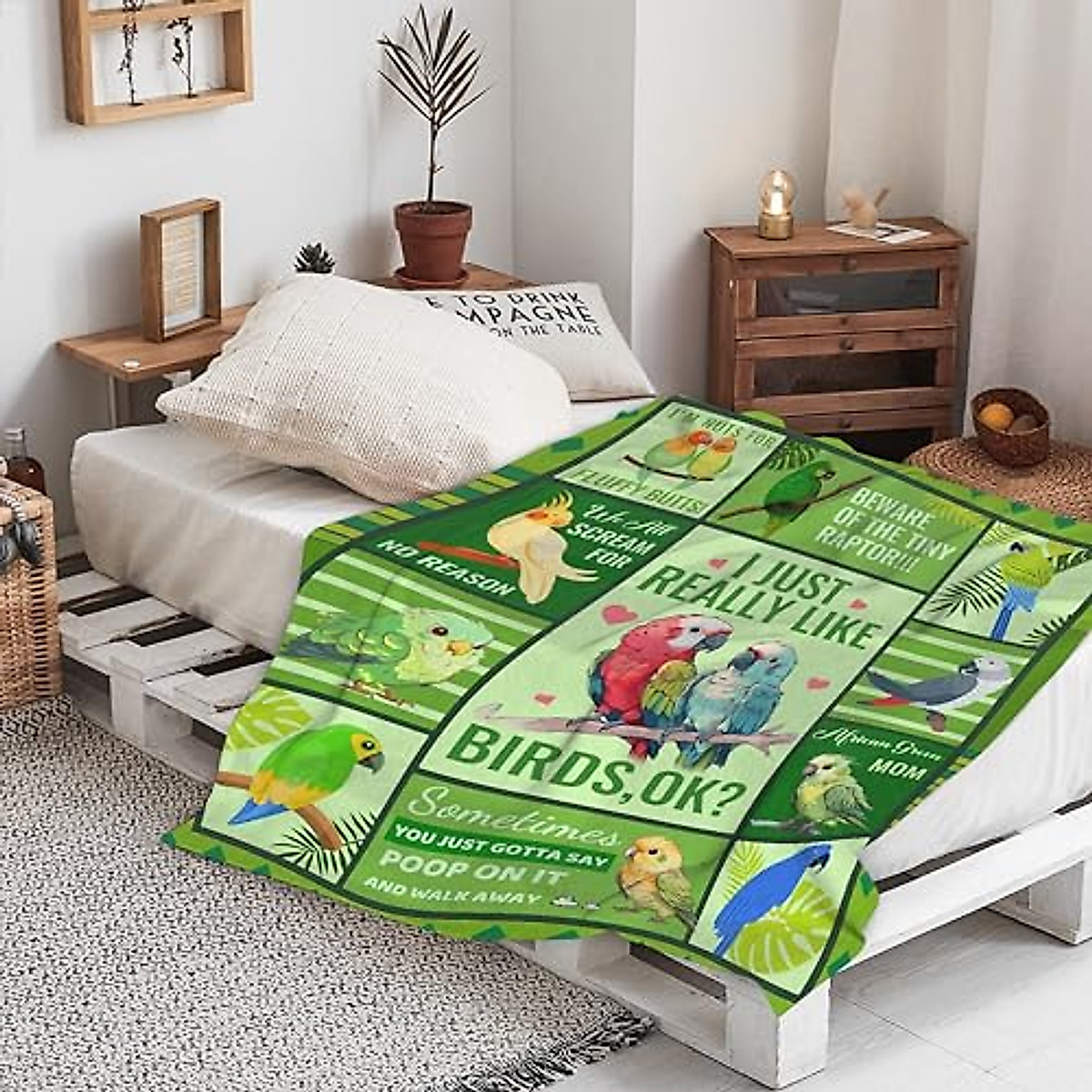 Parrot Cockatiel Collage Blanket, Gift for Teen Men Women Parrot Lover, I Just Really Like Birds, Soft Lightweight Plush Flannel Throw, for Bed Sofa Office Room Decoration 40''x 50'' for Kids/Child