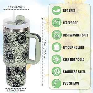 WEXINBF 40oz Tumbler With Handle And Straw Lid, Double Wall Vacuum Insulated Tumbler for Hot or Cold Drink, Stainless Steel Water Bottle Travel Mug, Large Iced Coffee Cup (Hot Pink Sunflower)