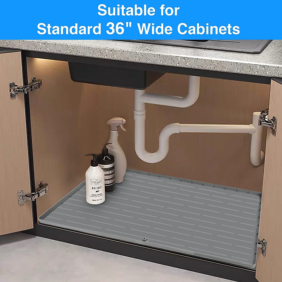 Under Sink Mat, Yatmung Under Sink Mats for Kitchen Waterproof, 34" x 22" Silicone Under Sink Liner with Unique Drain Hole for Kitchen, Bathroom, Laundry Room, Protector for Drips Leaks Spills Tray