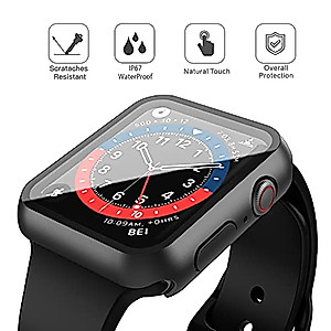 Misxi 2 Pack Waterproof Black Hard Case with Tempered Glass Compatible with Apple Watch Series 6 SE Series 5 Series 4 40mm, Ultra-Thin Durable Protective Cover for iWatch Screen Protector