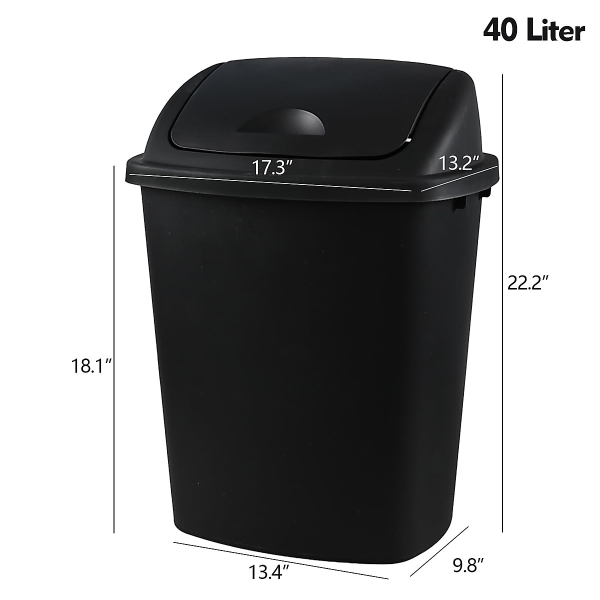 Obstnny 10 Gallon Plastic Swing Top Garbage Can Set of 4, Large Trash Can for Kitchen, Garden, Campus, Black