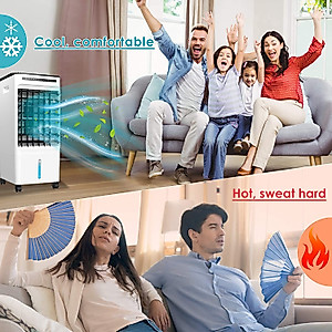 Portable Air Conditioner, 4-IN-1 Evaporative Air Cooler, with 4 Modes 3 Speeds, 1-7H Timer and Negative Ion Function, Portable Air Cooler with 1.35 Gallon Water Tank & 90°Oscillation, Remote Control for Home and Office [Energy Class A++]