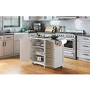 Homestyles Kitchen Cart with Stainless Steel Metal Top Rolling Mobile Kitchen Island with Storage and Towel Rack 54 Inch Width Off White