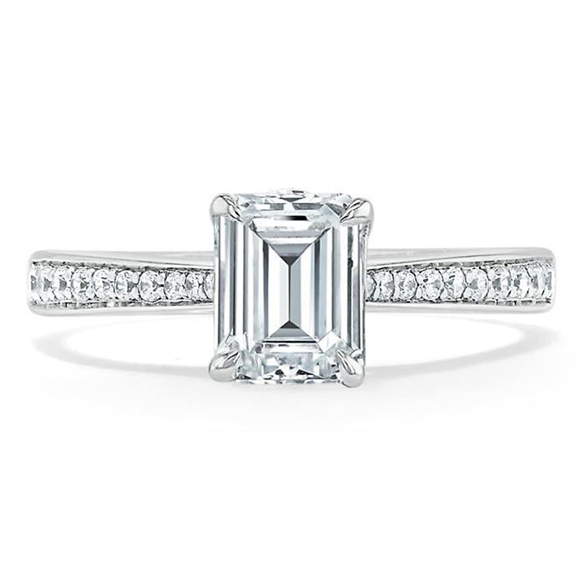 WSX Solid White Gold 1 Carat Emerald Brilliant Cut Moissanite Engagement Ring for Women Wedding Ring, D Color