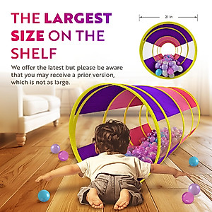 Playz 5pc Kids Princess Play Tent, Ball Pit with Basketball Hoop & Kids Play Tunnel for Toddlers, Babies, Kids, Girls & Boys Indoor & Outdoor Pop Up Playhouse Bundle with Bag, Yellow, Pink & Purple