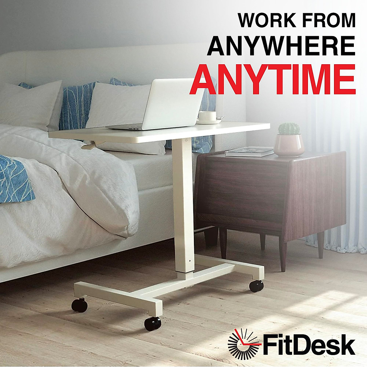 FitDesk Adjustable Desk- Height Adjustable Laptop Desk- Stand Up Desk- Pneumatic Standing Desk- Portable Desk for Laptop- Adjustable Mobile Desk- Portable Office Desk for Home Office- White, 27"