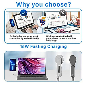 Laptop Phone Holder, 15W Fast Wireless Charger Magnetic Laptop Holder, Adjustable Phone Mount Bracket for Laptop Monitor, Slim Foldable Portable Computer Expansion Stand for iPhone 14/13/12 Series