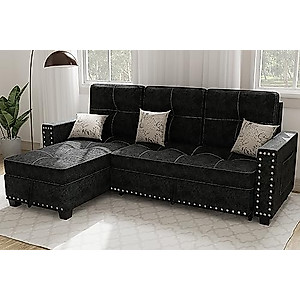 Ucloveria Reversible Sectional Sofa Couch, Sleeper Sofa Bed with Storage Chaise Pull Out Couch Bed for Living Room L-Shape Lounge 2 in 1 Sectional Couch with Pull Out Bed Black