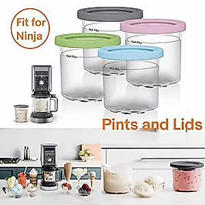 Ice Cream Containers for Homemade Ice Cream, 4 Pack Compatible with NC299AMZ & NC300s Series for Ninja Creami Ice Cream Maker Machine, Safe Clear and Reusable Ice Cream Containers with Lids