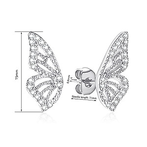 Luxval Silver CZ Butterfly Wing Earrings (A Pair), Sterling Silver,Brass Butterfly Studs, Half Butterfly Studs, Sparkly Butterfly Earrings, Tiny Cartilage Hypoallergenic Earring for women