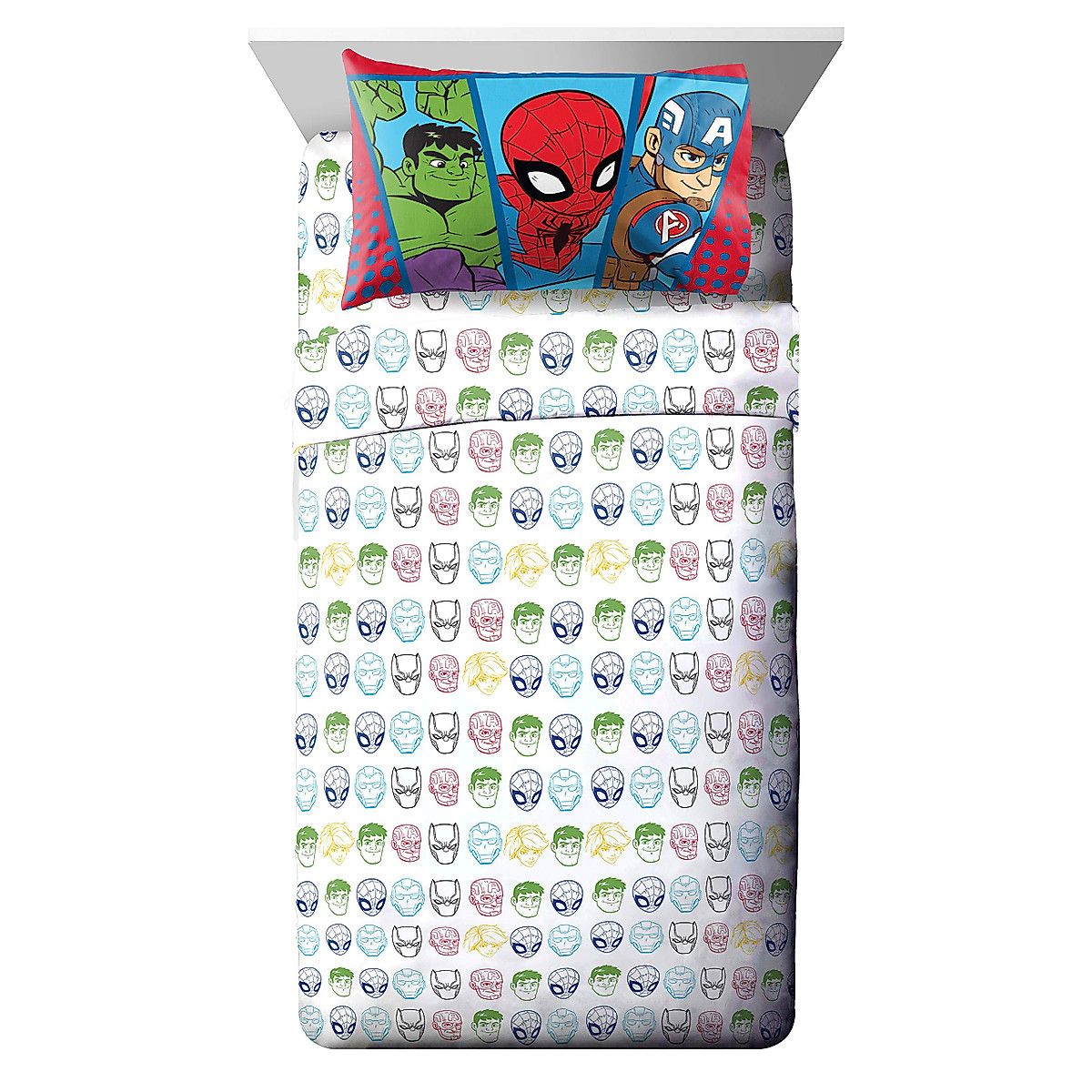Jay Franco Marvel Super Hero Adventures Double Team 4 Piece Toddler Bed Set Super Soft Microfiber Bed Set-Bedding Features Captain America,Spiderman, Iron Man & Black Panther Official Marvel Product