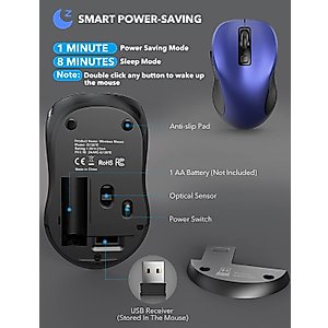 Trueque Wireless Mouse for Laptop, 2.4GHz Ergonomic Computer Mouse with Back & Forward Buttons, 3-Level DPI, 6 Buttons, Optical USB Cordless Mice for Windows Chromebook MacBook PC (Blue)