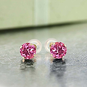 Gem Stone King 14K Yellow Gold Mystic Pink Topaz Stud Earrings | 2.00 Cttw | Gemstone Birthstone | Round 6MM |Gold Earrings for Women