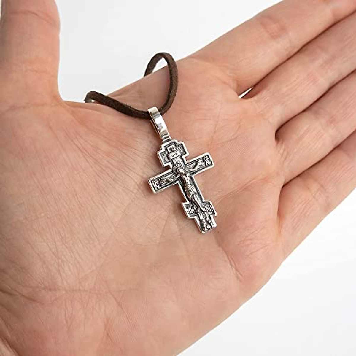925 Sterling Silver Orthodox Cross Necklace for Men Women - Handmade Crucifix Jesus Christ Pendant with Christian Prayer - Unique Religious Jewelry Gift