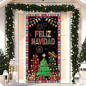 Nepnuser Feliz Navidad Door Cover Mexican Christmas Decoration Xmas Winter Holiday Party Decor Home Backdrop Door Hanging Banner