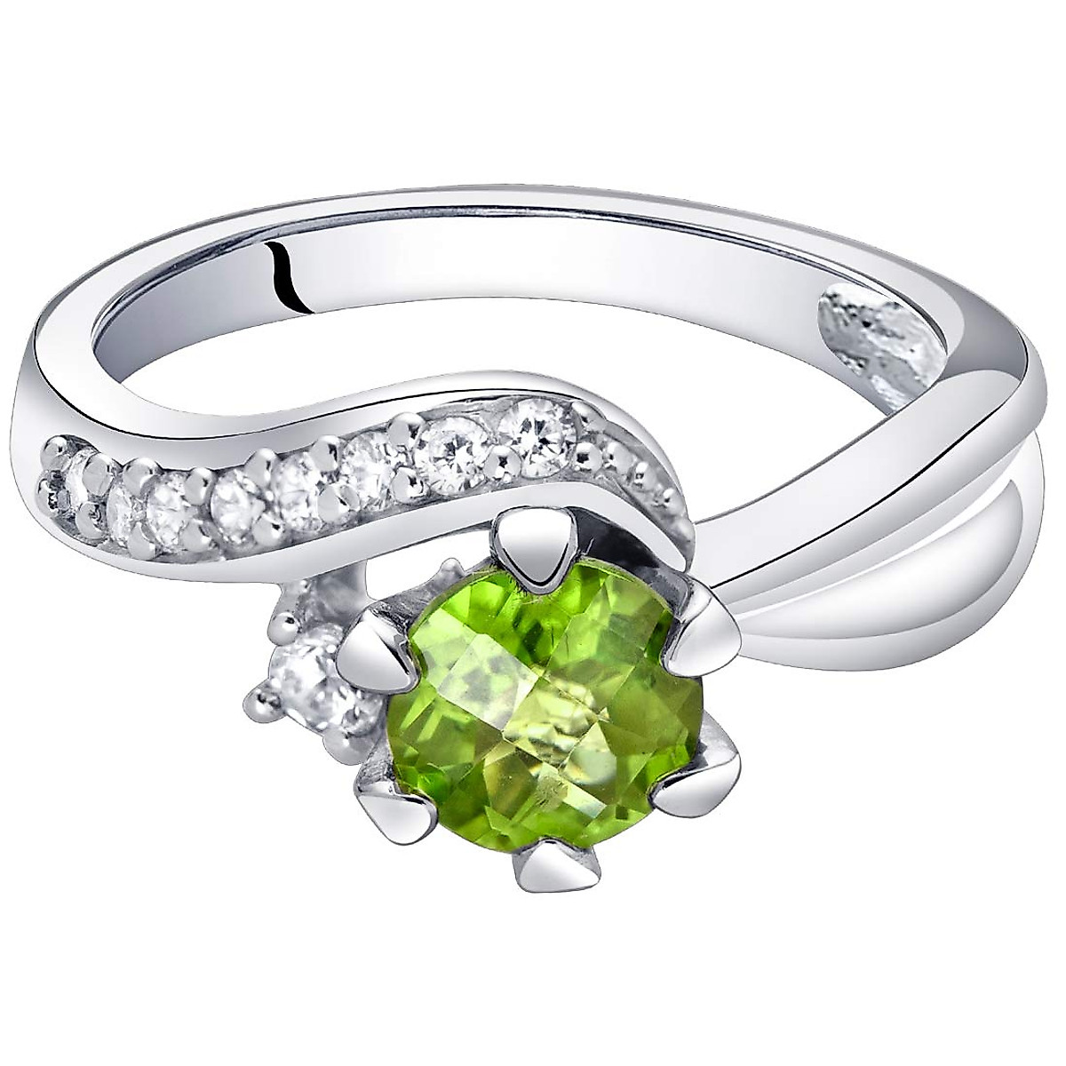PEORA Peridot Ethereal Solitaire Ring for Women 925 Sterling Silver, Natural Gemstone, 0.75 Carat Round Shape 6mm, Comfort Fit, Size 7